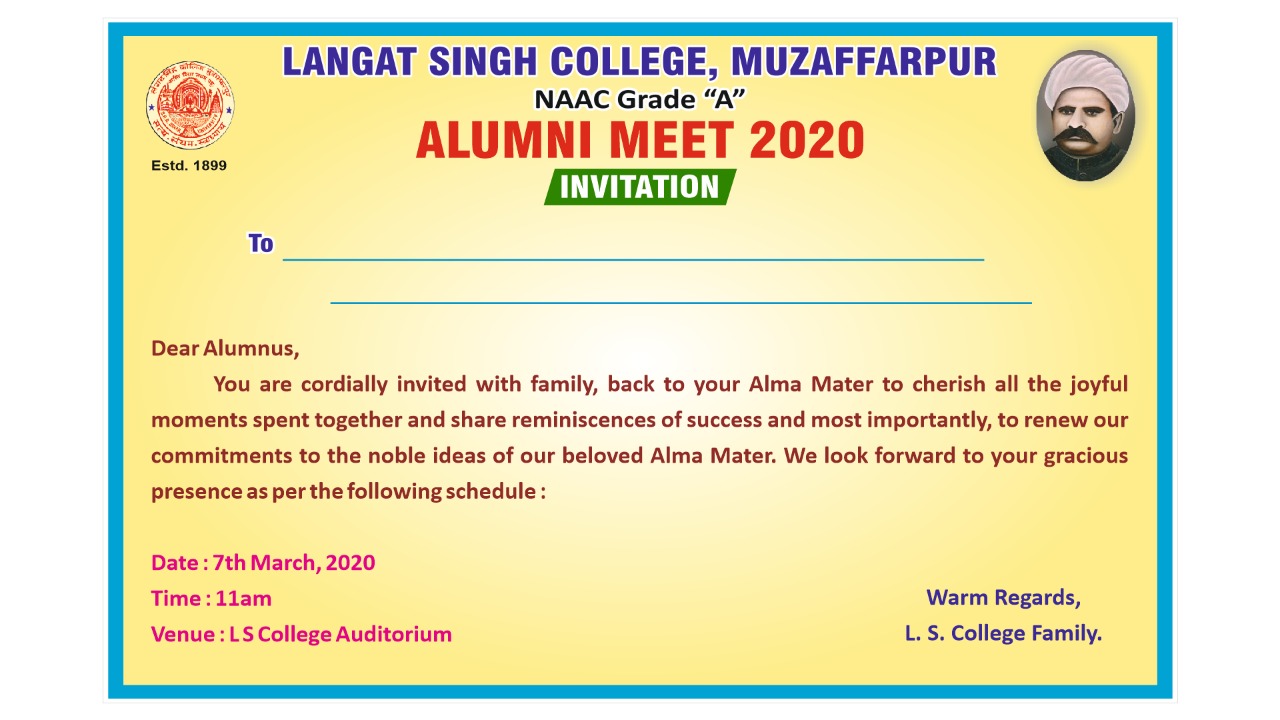 INVITATION FOR ALUMNI MEET 2020 Langat Singh College Muzaffarpur invitation-for-alumni-meet-2020-langat-singh-college-muzaffarpur